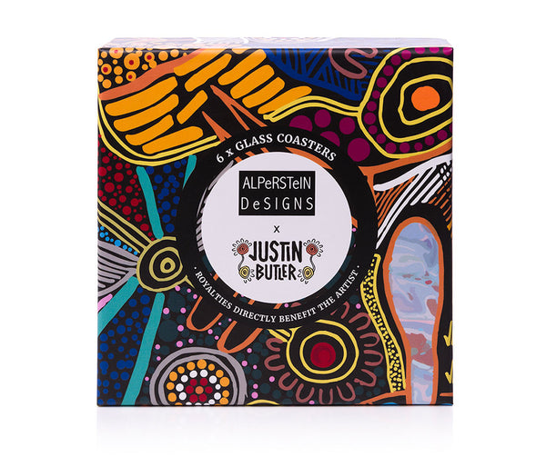 Aboriginal Art Glass Coaster Set - Justin Butler - Alperstein Designs