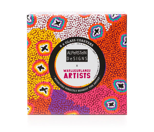 Aboriginal Art Glass Coaster Set - Warlukurlangu Artists - Alperstein ...