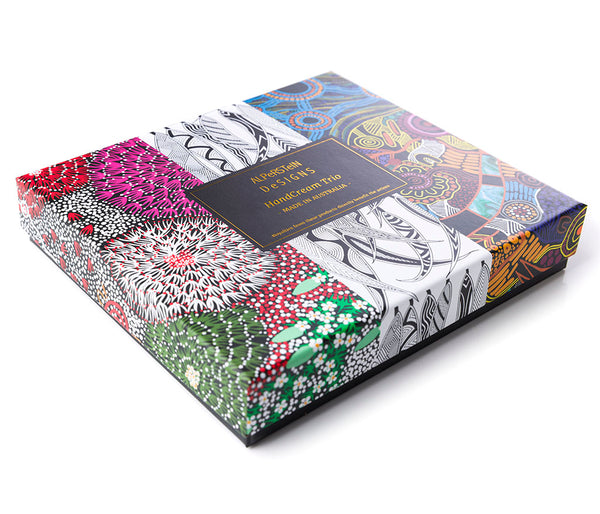 Aboriginal Art Handcream Trio - Blue Wattle, Eucalyptus, Ginger ...